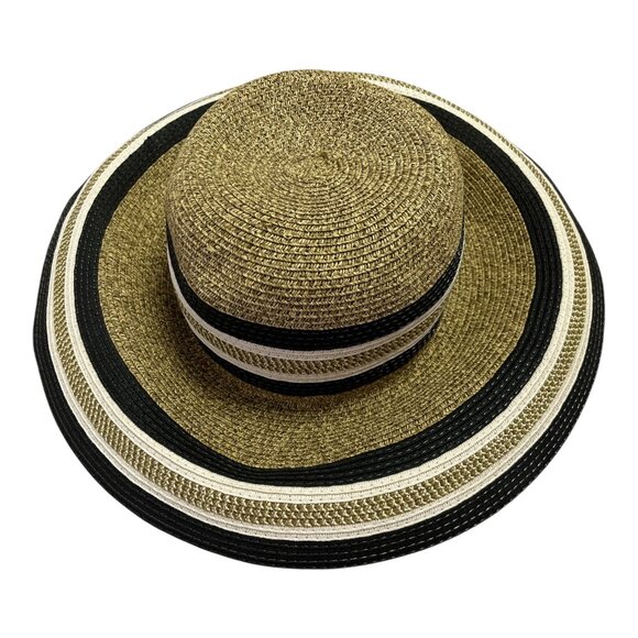 Accessories | Womens Gold Metallic Wide Brim Straw Sun Hat Blackwhite ...